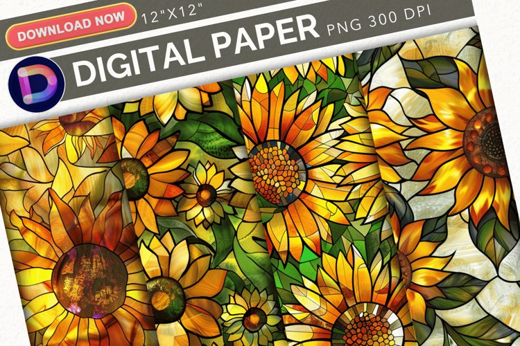 Sunflower Stained Glass Digital Paper