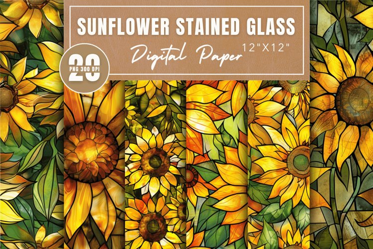 Sunflower Stained Glass Digital Paper Bundle