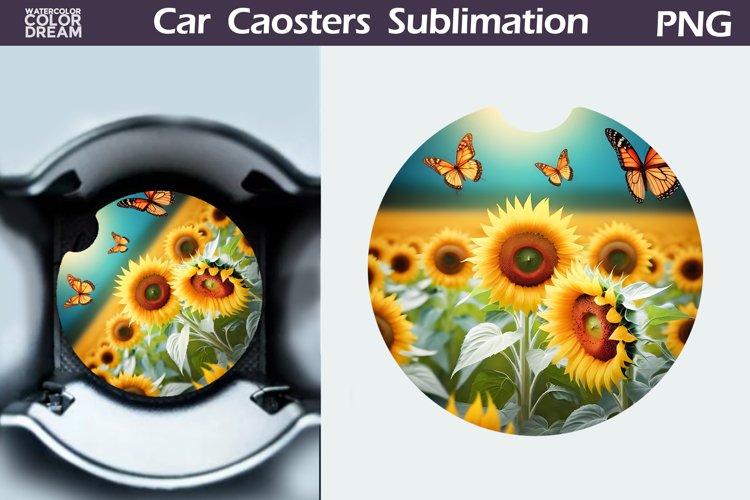 Sunflowers Car Coaster | Sunflowers Round Coaster (4027592)