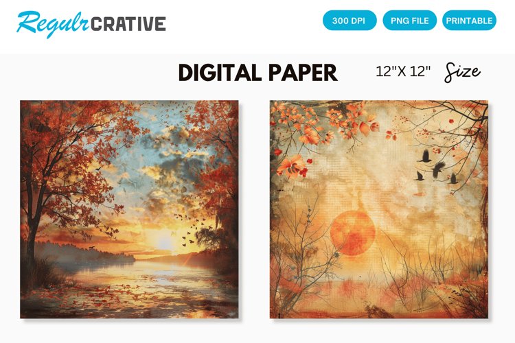 Sunrise In Autumn Seamless Digital Paper
