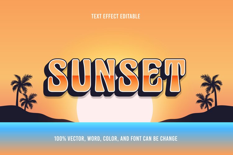 Editable Sunset text effect, summer party font style concept