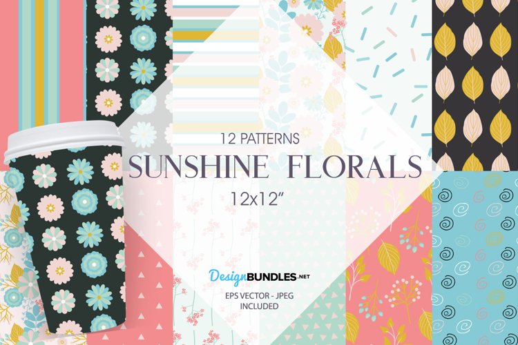 Sunshine Florals Digital Paper, Vector Patterns