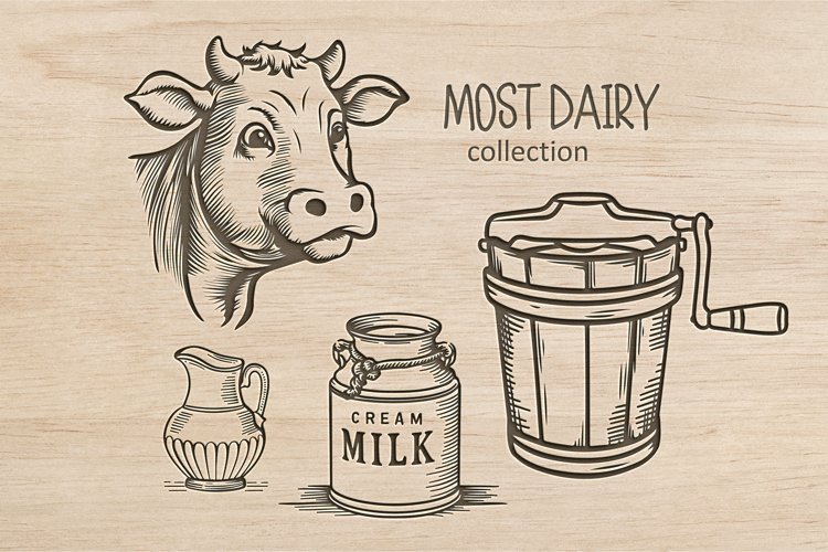 Milk Farm SVG. Dairy cow, Milk can & jug, Ice cream maker