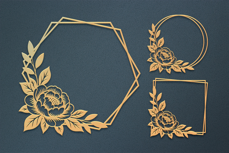 Peony flowers monogram frame SVG, Filigree floral (5682425)