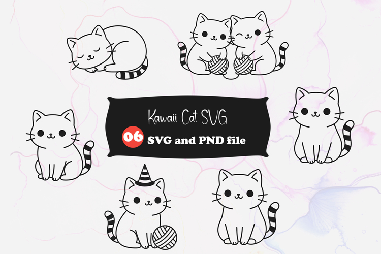 Kawaii Cat SVG set 8 Cute Sitting Kitty Designs (6533497)