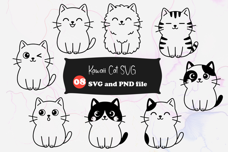 Kawaii Cat SVG set 8 Cute Sitting Kitty Designs (6533494)