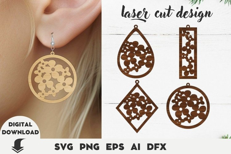 Flower earring Laser cut file, flower earring and (3225449)