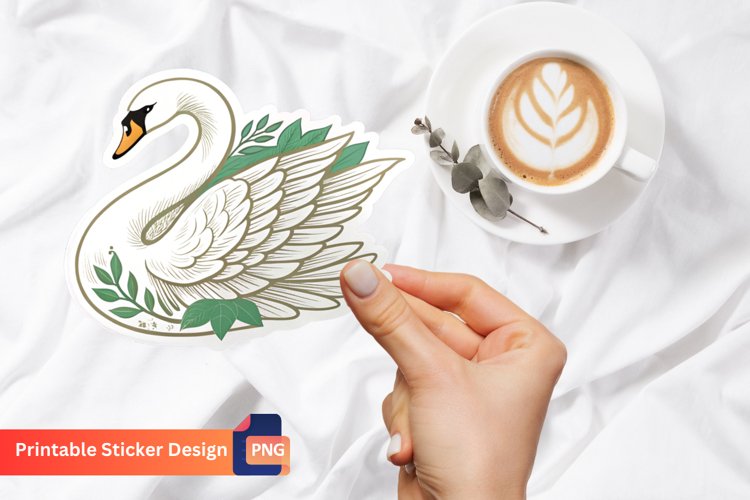 Swan Sticker, Swan Art Sticker, Swan and Floral Sticker