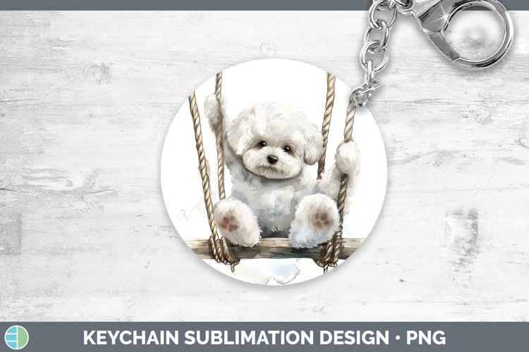 Swinging Dogs Bichon Frise Keychain Sublimation Keyring Desi