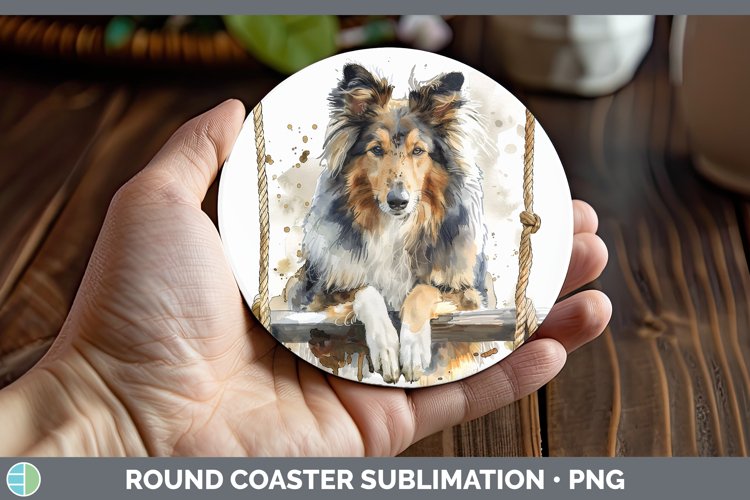 Swinging Dogs Rough Collie Round Coaster Sublimation Coaster