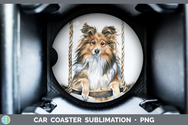 Swinging Dogs Shetland Sheepdog Car Coaster Sublimation Des
