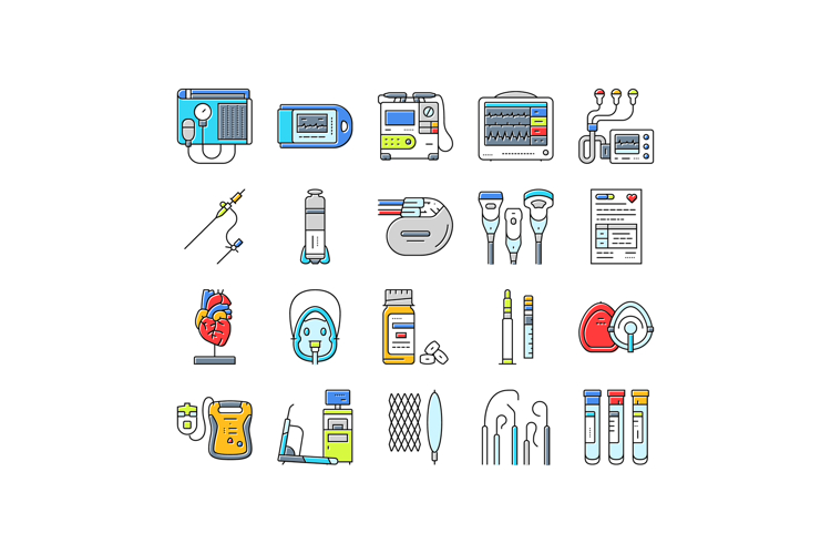 cardiology accessories ecg icons set vector (6570665)