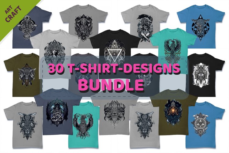 Big Bundle T-Shirt-designs. 30 Mystic fantasy patterns.