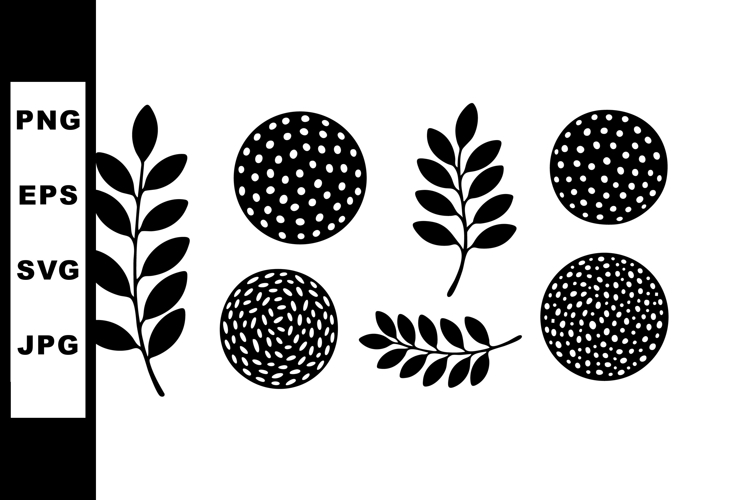 Black and white leaves and round nature elements vector illu