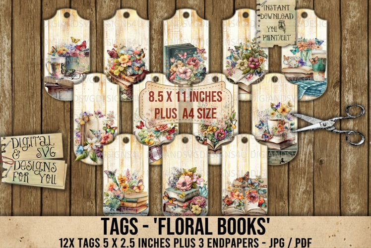 Floral Decorated Bookmarks, Decorated Tags, bookmarks