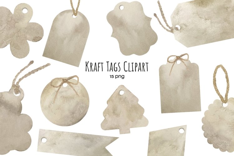 Watercolor kraft paper tags clipart. Craft label 15 PNG