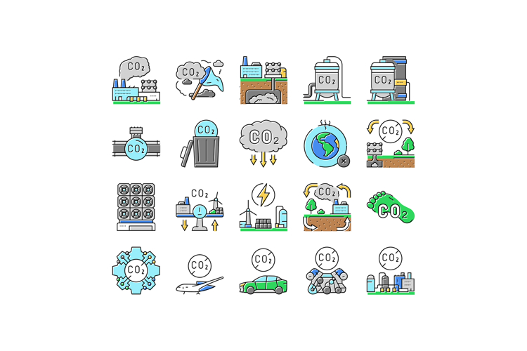 carbon capture co2 storage icons set vector (6571073)
