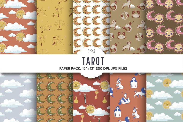 Tarot digital paper, moon and sun wrapping paper