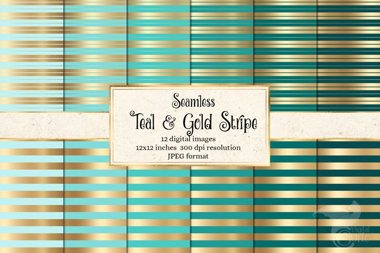 Teal and Gold Stripe Digital Paper