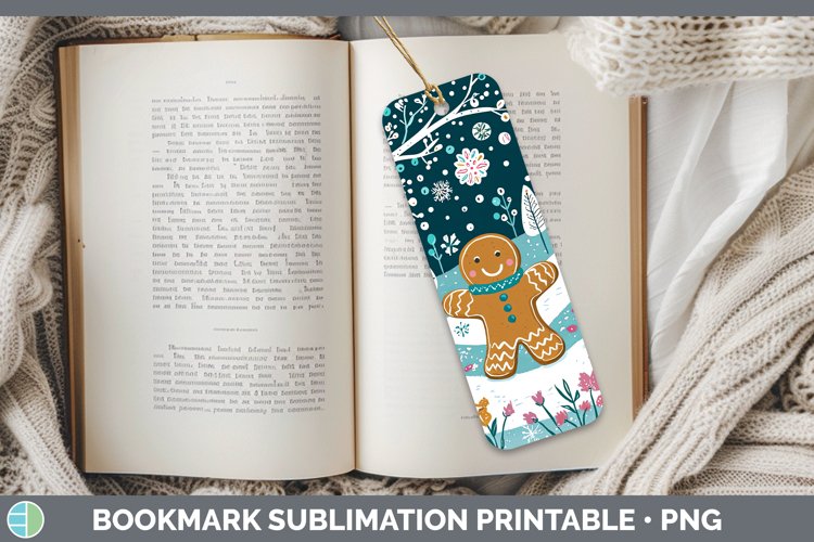 Teal Christmas Gingerbread Man Bookmark Sublimation Printabl