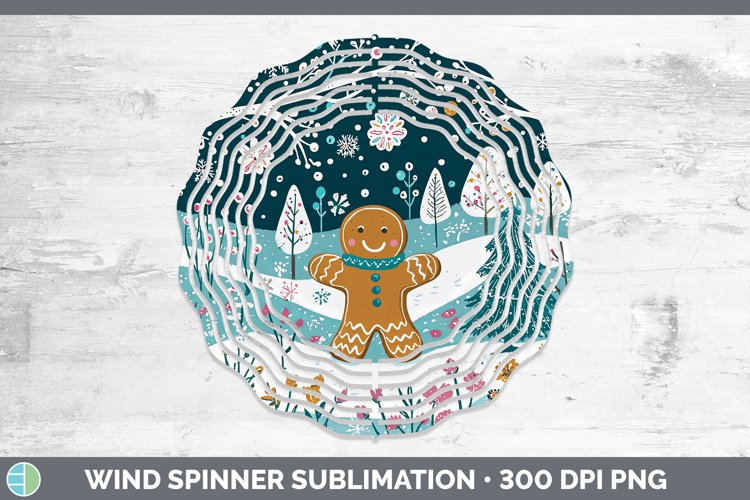 Teal Christmas Gingerbread Man Wind Spinner Sublimation Spin