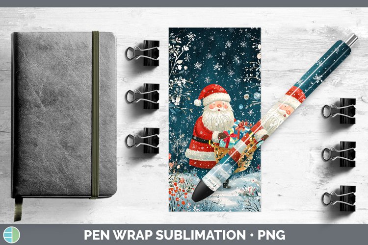 Teal Christmas Santa Gifts Pen Wrap Sublimation Pen Designs