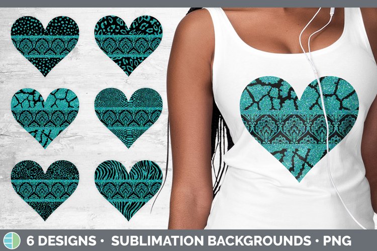 Teal Damask Hearts Clipart | Sublimation Designs
