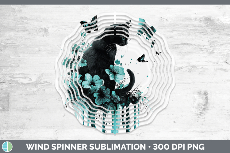 Teal Drips Black Cat Wind Spinner Sublimation Spinner Design