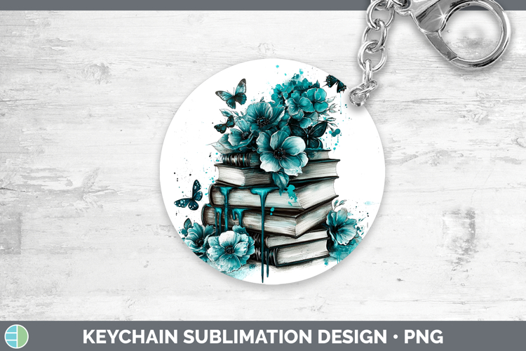 Teal Drips Book Stack Keychain Sublimation Keyring Designs