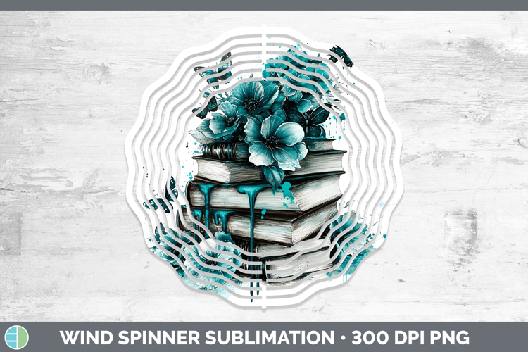 Teal Drips Book Stack Wind Spinner Sublimation Spinner Desig