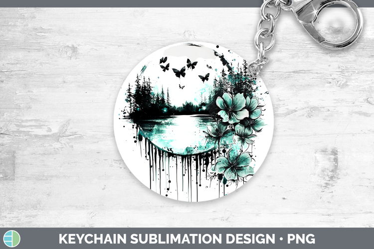 Teal Drips Landscape Keychain Sublimation Keyring Designs