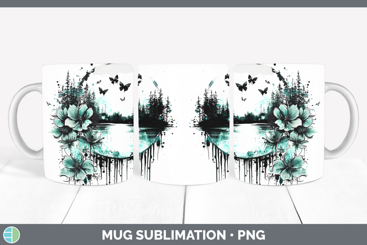 Teal Drips Landscape Mug Wrap Sublimation Coffee Cup Designs