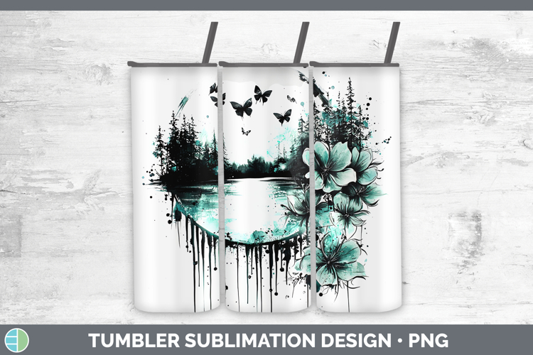 Teal Drips Landscape Tumbler Sublimation 20 oz Skinny Tumble
