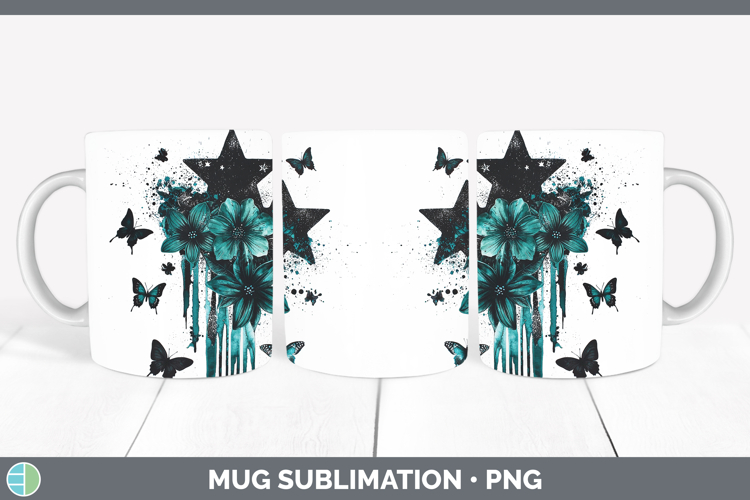 Teal Drips Stars Mug Wrap Sublimation Coffee Cup Designs