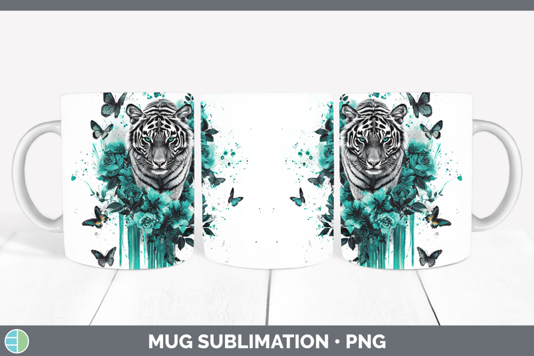 Teal Drips Tiger Mug Wrap Sublimation Coffee Cup Designs