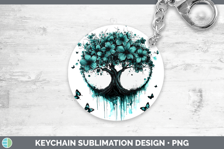 Teal Drips Tree of Life Keychain Sublimation Keyring Designs