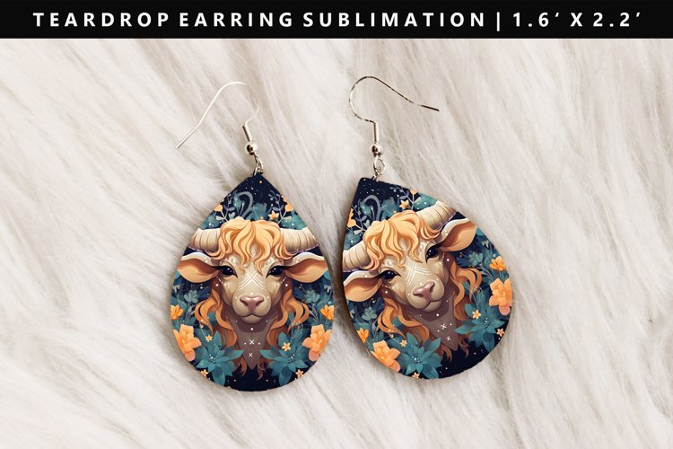 Taurus Teardrop Earring Sublimation PNG Design (3516060)