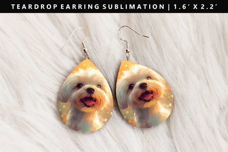 Funny Dog Teardrop Earring Sublimation PNG Design (3391356)