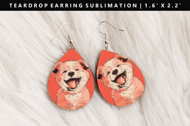Funny Dog Teardrop Earring Sublimation PNG Design (3391383)