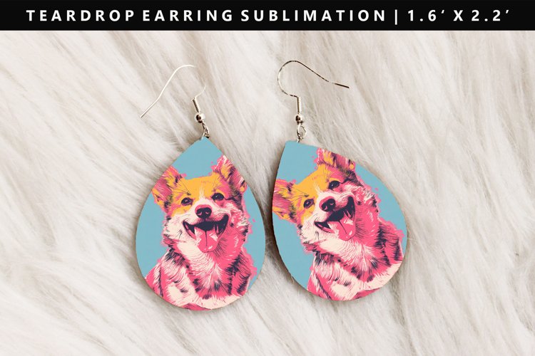 Funny Dog Teardrop Earring Sublimation PNG Design (3391395)