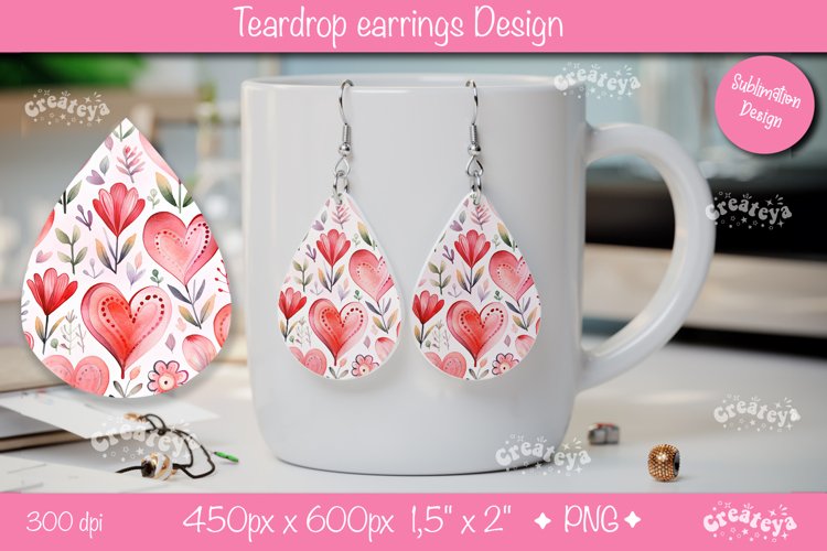 Flower teardrop earrings Valentine earring teardrop png