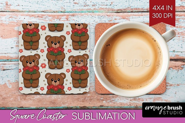 Teddy Bear Square Coaster - Valentine Coaster PNG (5077289)