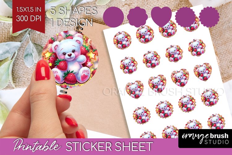 Teddy Bear Round Sticker - Valentine Printable (5077078)