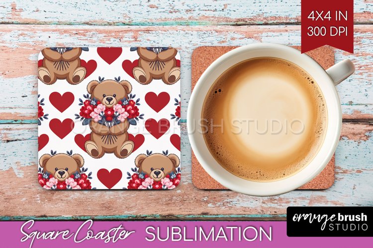 Teddy Bear Square Coaster - Valentine Coaster PNG (5077308)