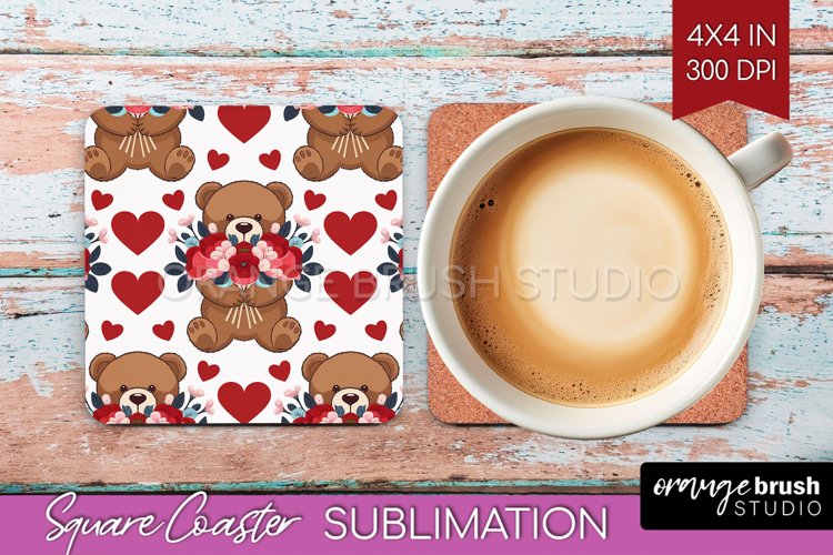 Teddy Bear Square Coaster - Valentine Coaster PNG (5077364)