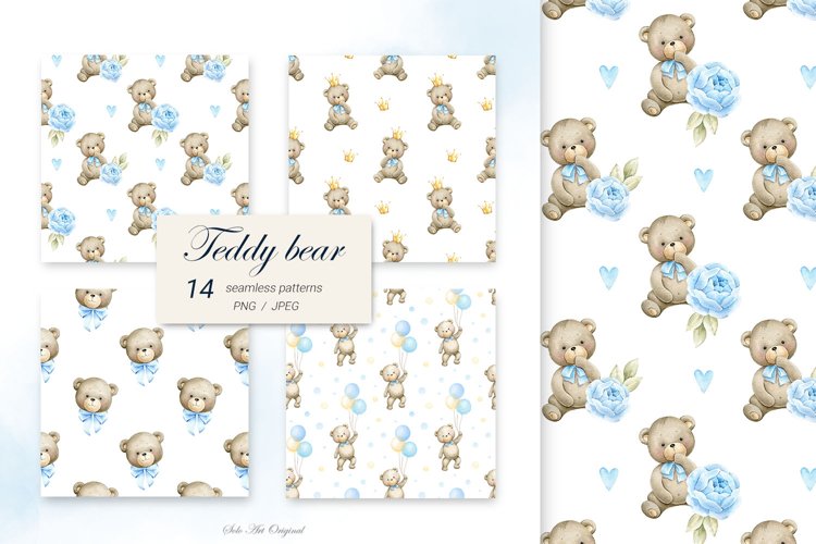 Teddy bear Baby boy Digital Paper Baby shower patterns