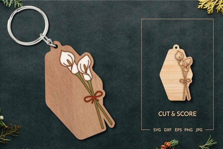 Hexagonal Calla lily keychain | Customizable Laser cut score