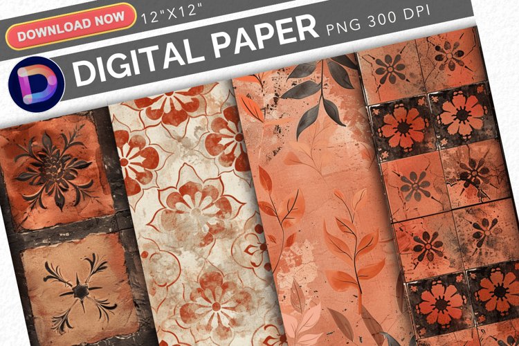 Terracotta Boho Digital Paper