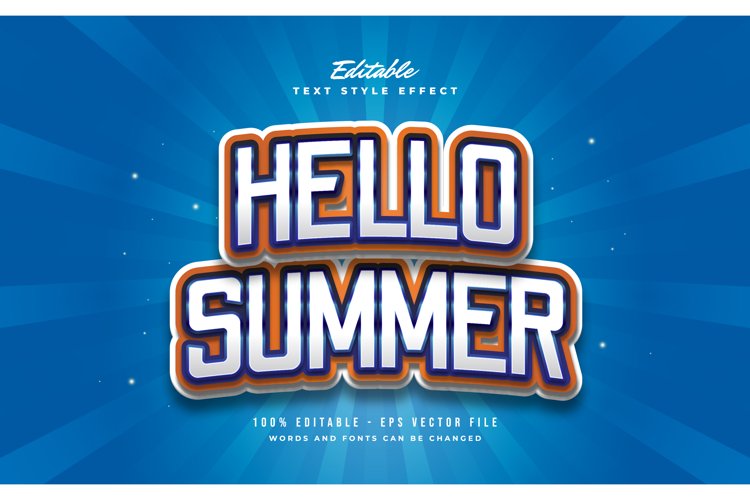 Hello Summer Text with Cartoon Style and Embossed Effect
