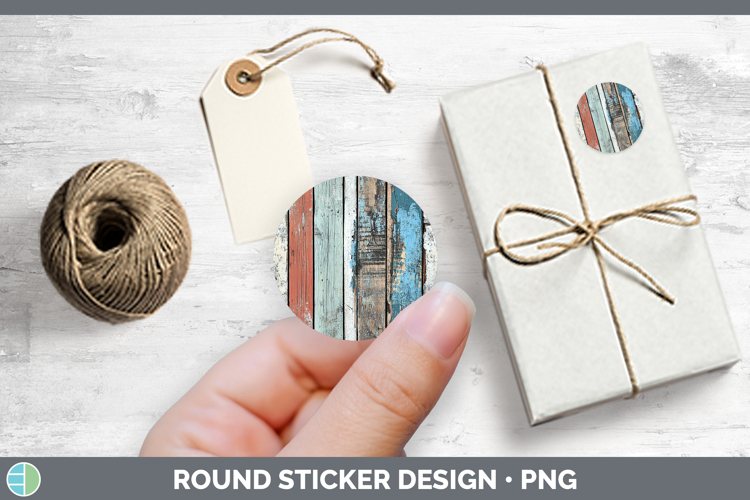 Textured Weathered Wood Stickers | Round Labels Designs